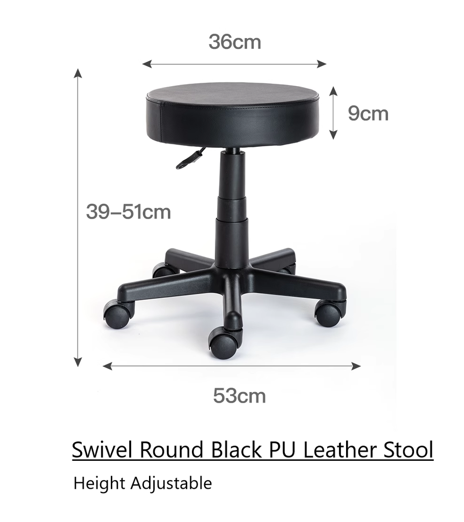 Height Adjustable Swivel Round Stool - PU Leather Black