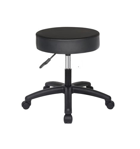 Height Adjustable Swivel Round Stool - PU Leather Black